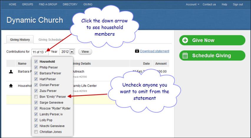 InFellowship Online Giving Contribution Statements